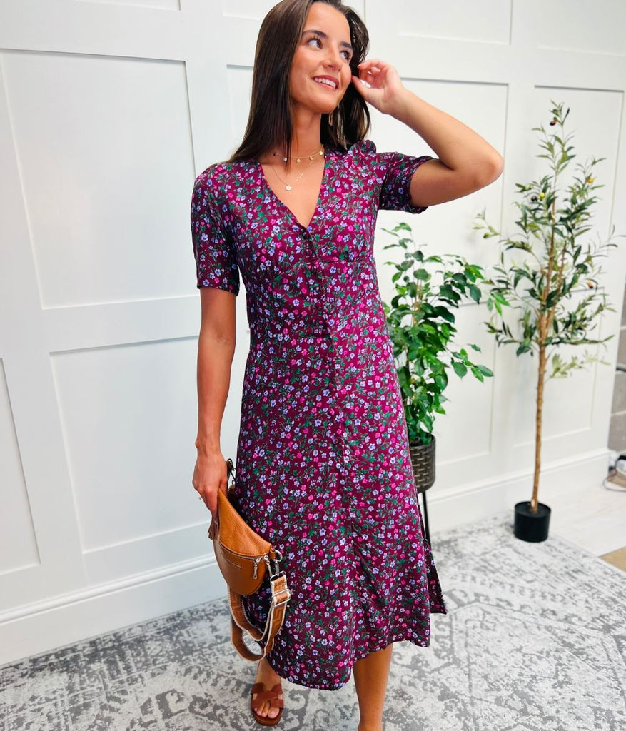 Purple Alexa Ditsy Dahlia Midi Dress – Highstreet Outlet UK