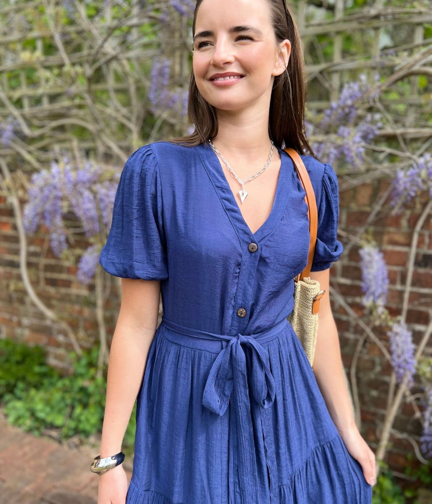 Navy Button Through Maxi Dress – Highstreet Outlet UK