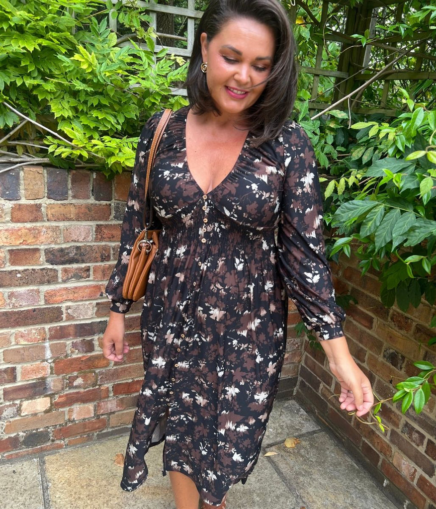 Brown Floral Paloma Midi Dress – Highstreet Outlet UK