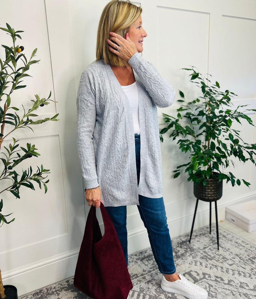 Grey Small Cable Open Cardigan – Highstreet Outlet UK
