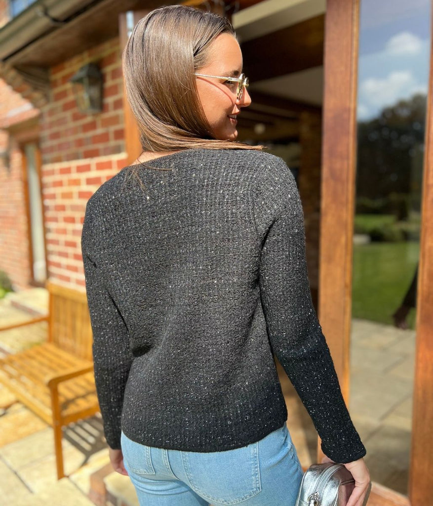 Black Metallic Thread Textured Cardigan – Highstreet Outlet UK