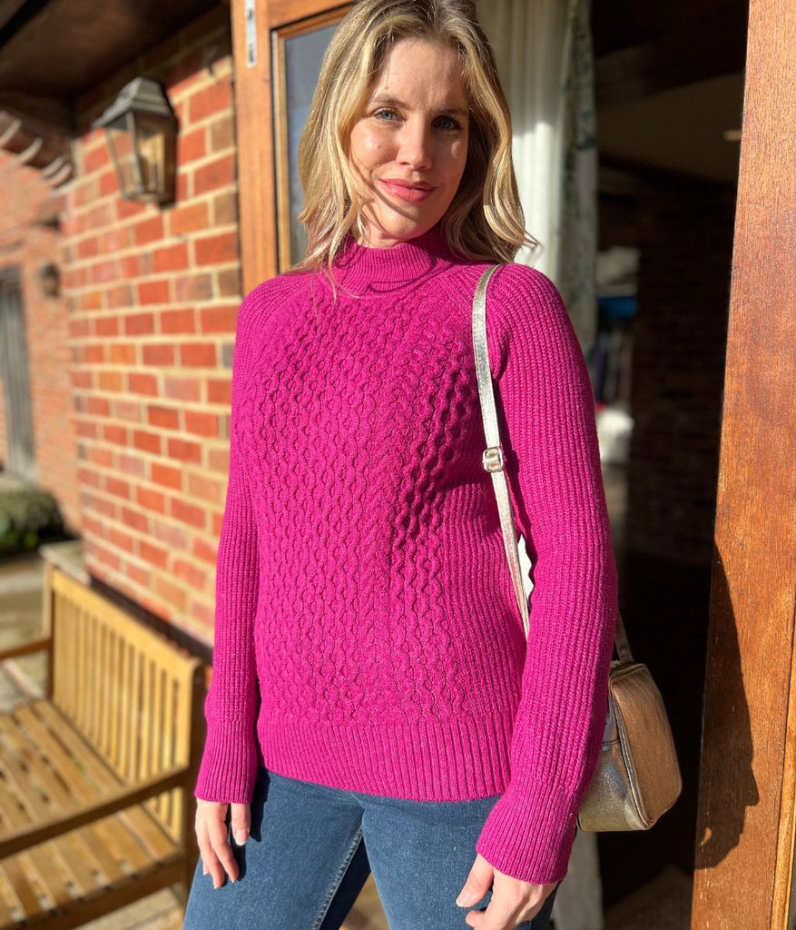Pink Funnel Neck Cable Knit Jumper – Highstreet Outlet UK