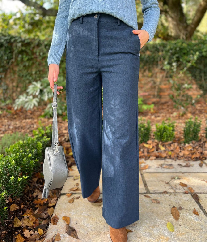 Navy Belle Tweedy Wide Leg Trousers – Highstreet Outlet UK